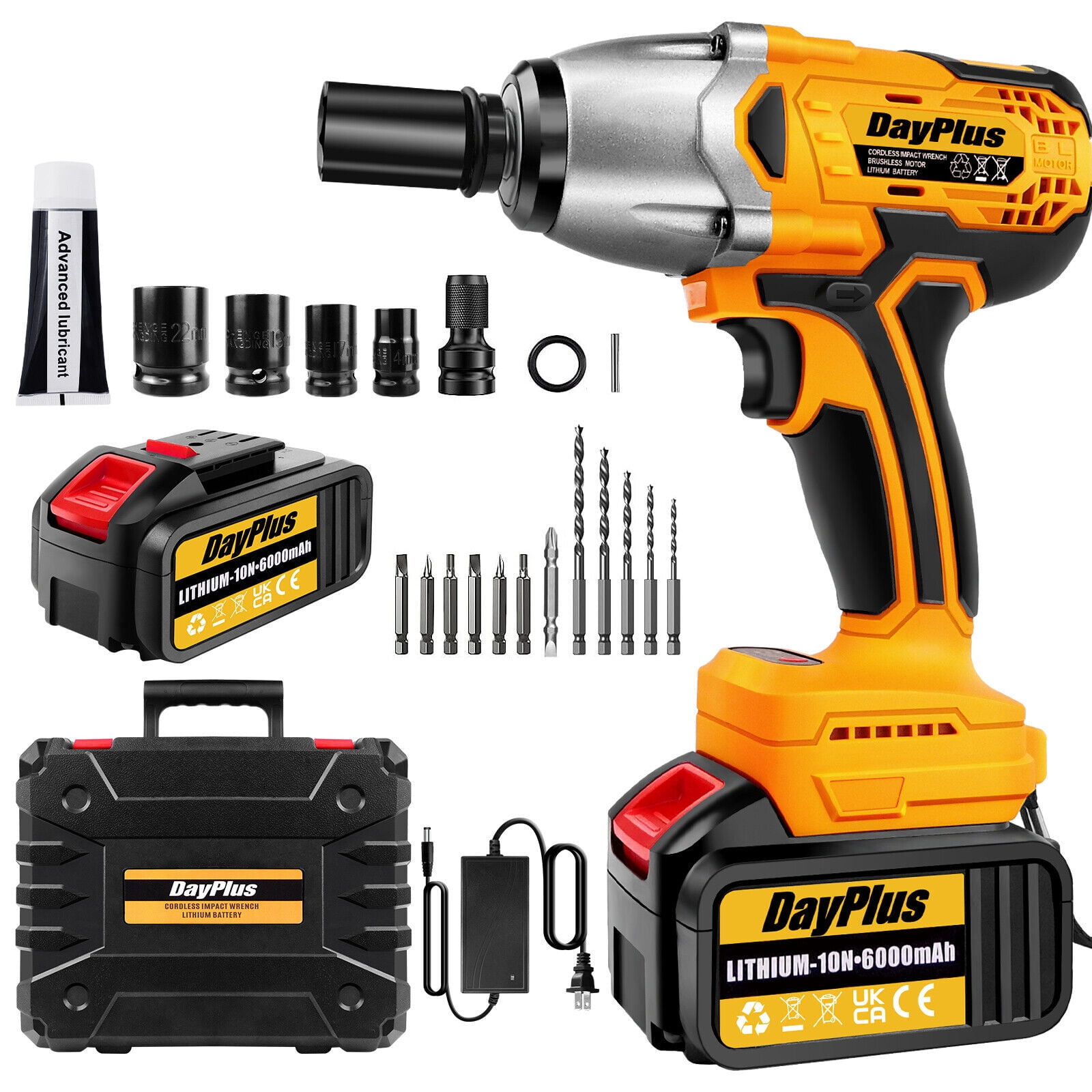 Dayplus Upgrade 21V Cordless Electric Impact Wrench Gun 1/2" High Power ...
