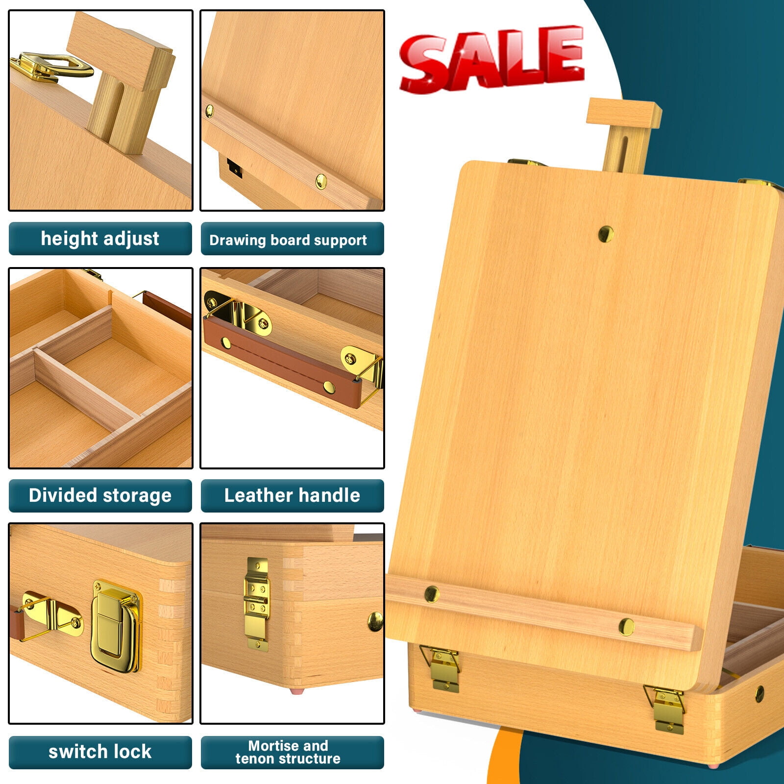 Dayplus Wooden Desk Table Easel Box - Adjustable Art Tabletop Box Easel ...