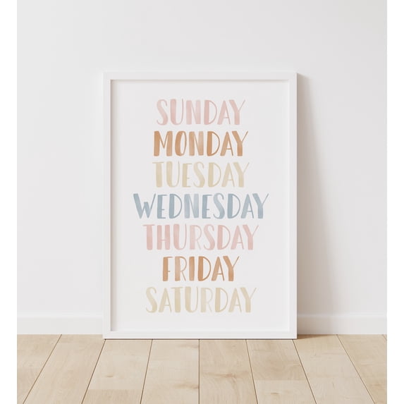 Days Of The Week Educational Wall Art Boho Nursery Decor Neutral ...