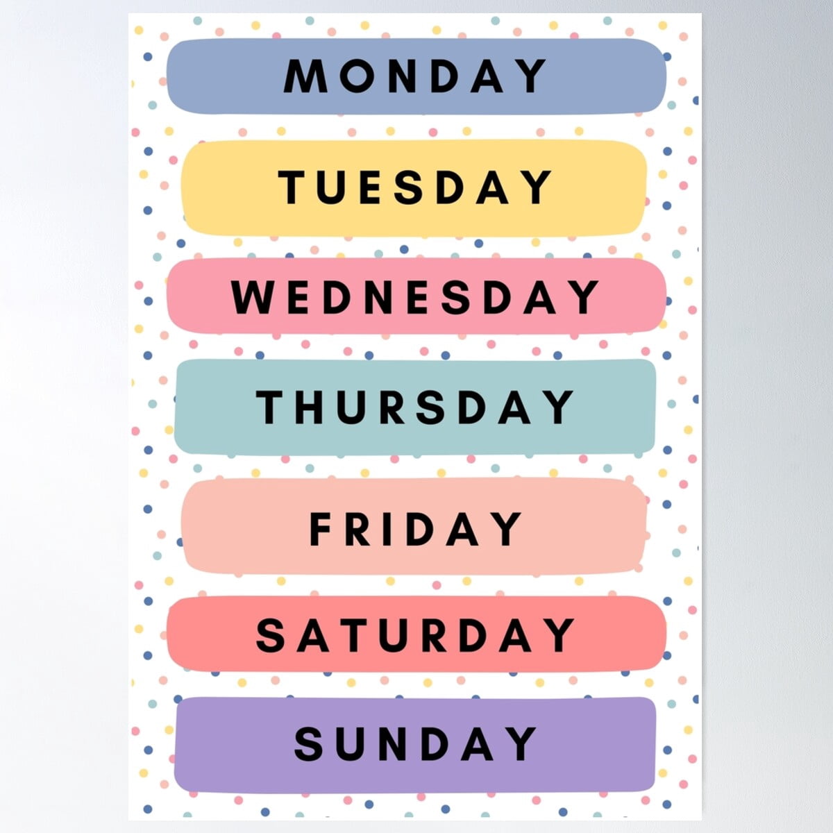 Days Of The Week (Rainbow) Poster Wall Art, Modern Wall Decor For ...