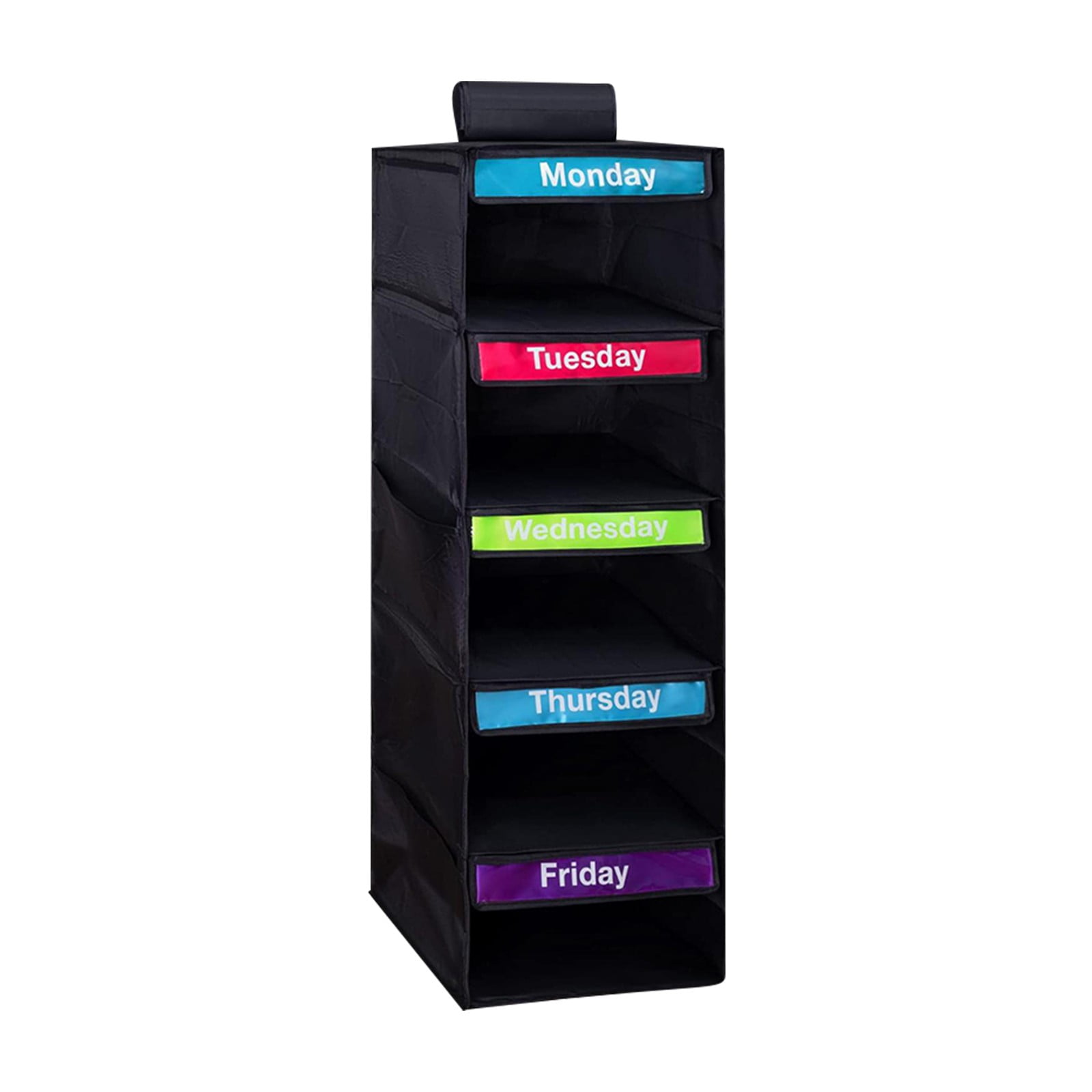 Days of The Week Hanging Closet Organizer 5-Shelf with 6 Side Pockets ...