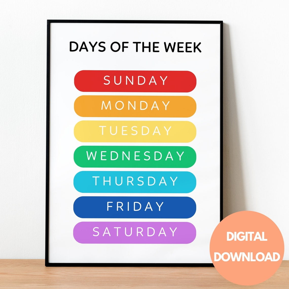 Days Of The Week , Montessori Education, Playroom Educational Poster ...