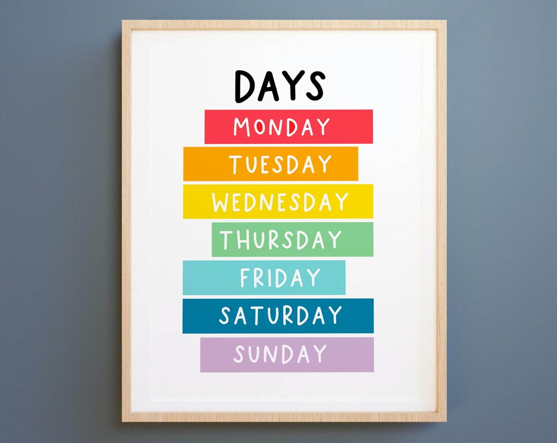 Days Of The Week, Montessori Education Poster, Kids Learning ...