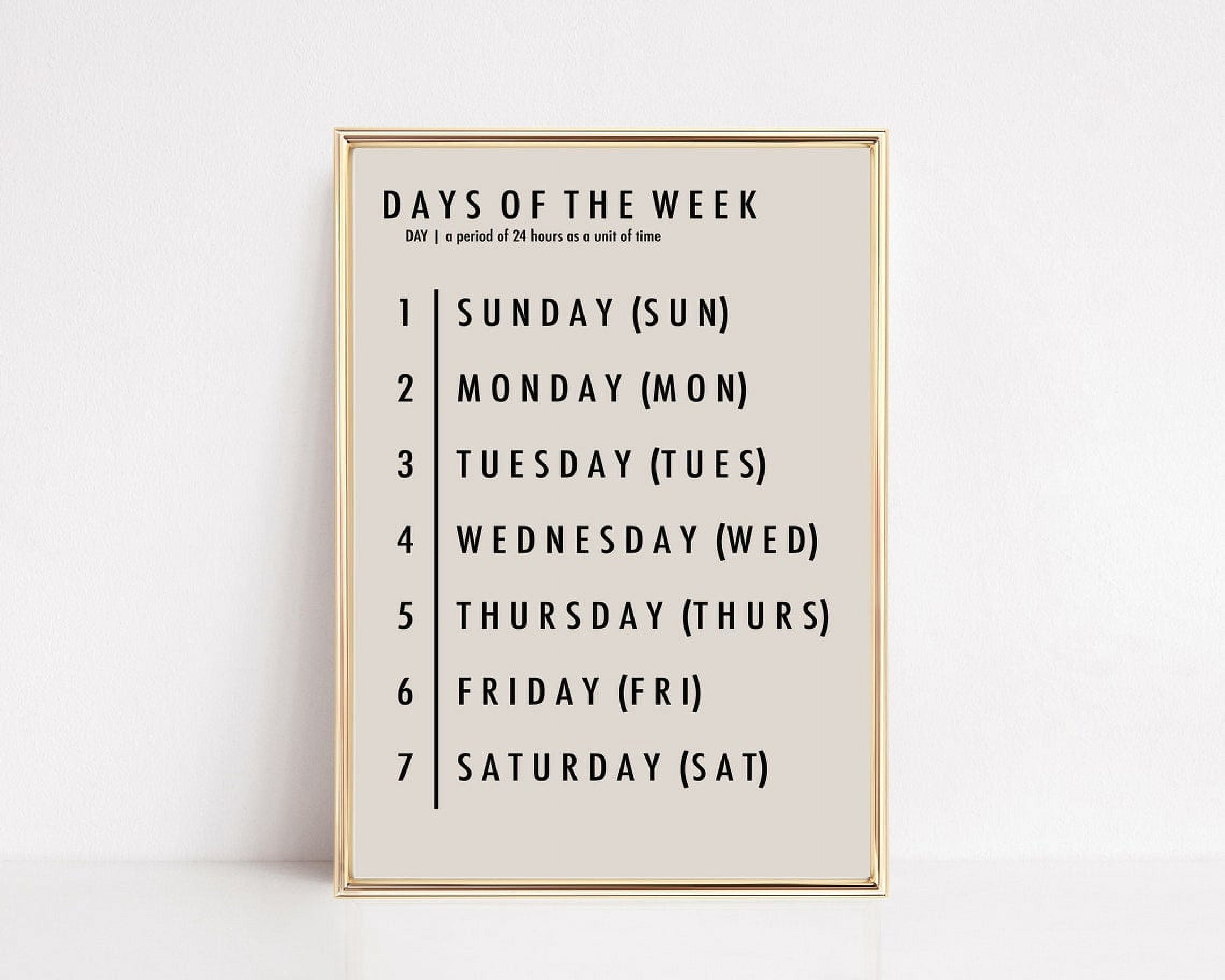 Days Of The Week Poster Classroom Decor Educational Print Homeschool ...