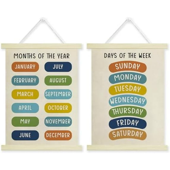 Days of the Week Poster Hanger Frame Set of 2, Educational Wall Decor ...