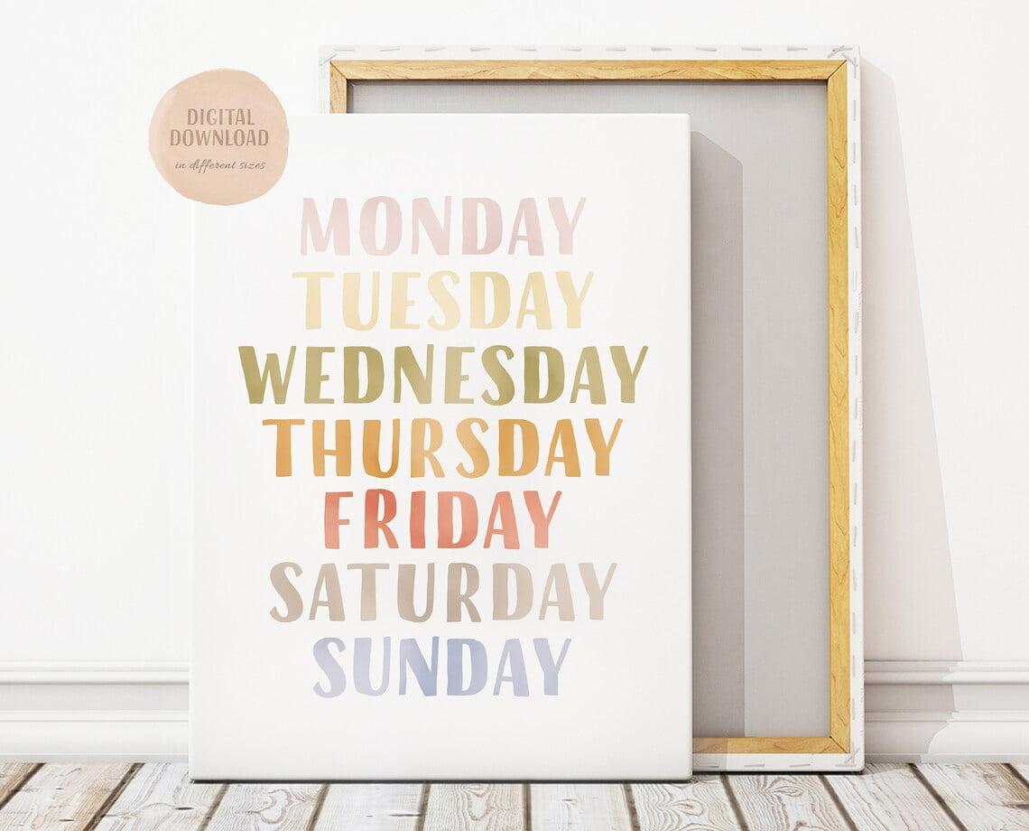 Days Of The Week Poster, Playroom Educational Poster, Neutral Nursery ...