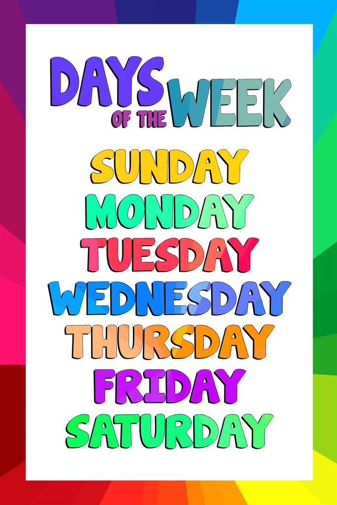 Days of the Week Poster Toddler Kids Grade Education Educational ...