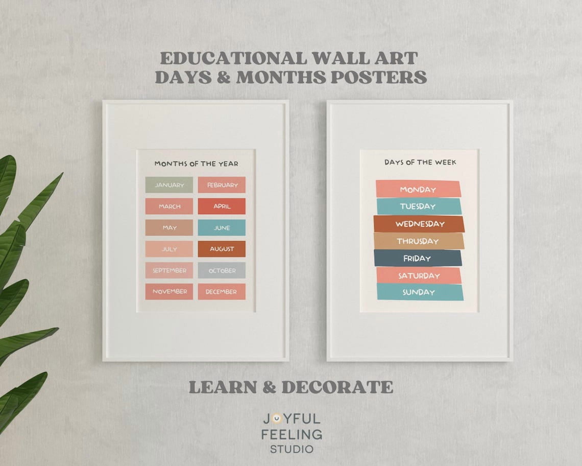 Days and Months Educational Calendar Playroom Classroom Decor Set 2 ...