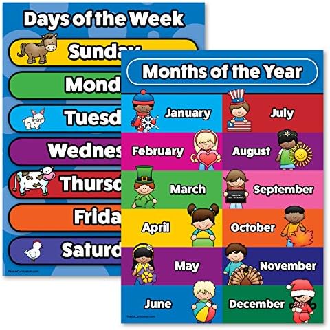 Days of The Week & Months of The Year Poster Chart Set - Laminated ...
