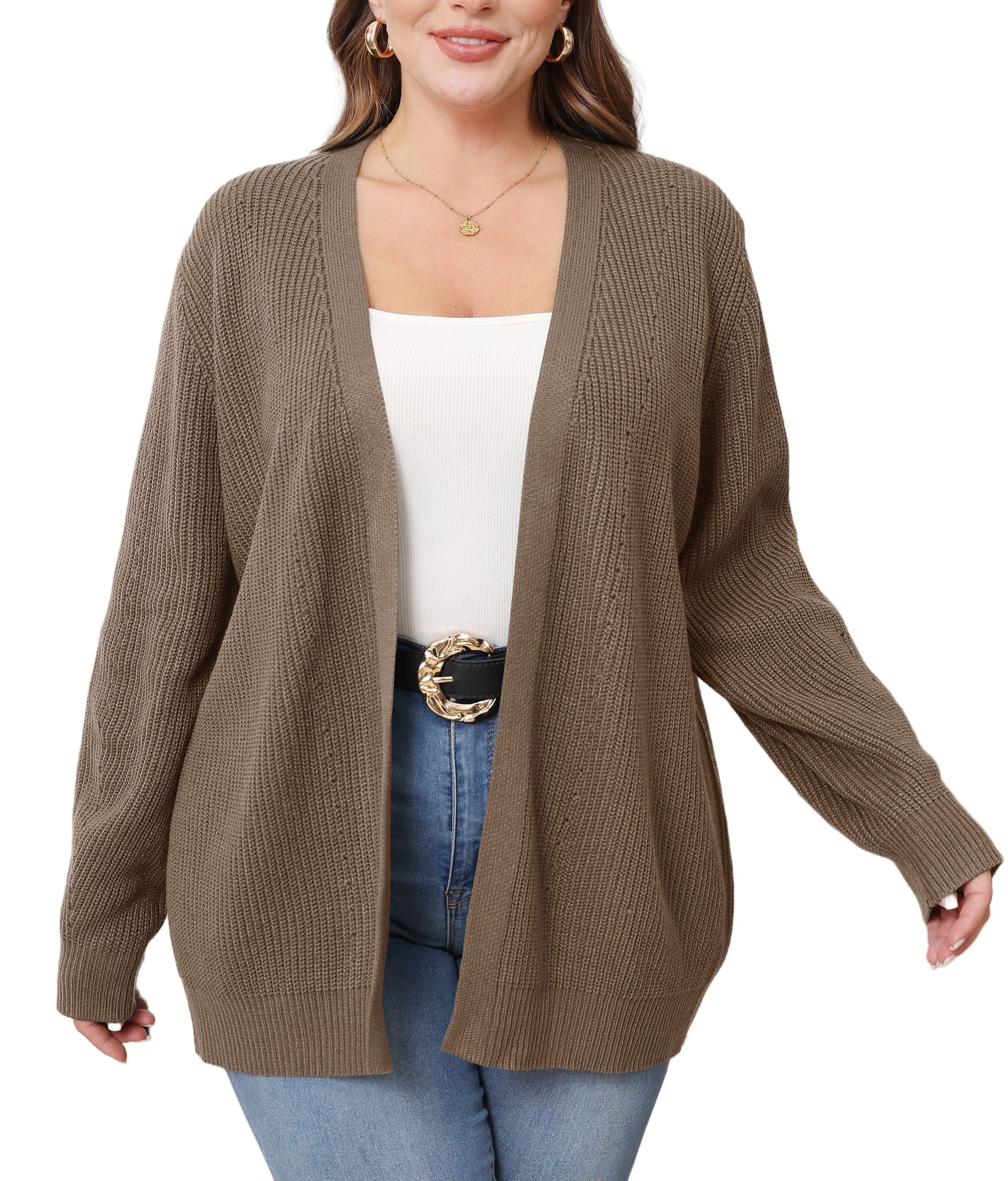 Daystry Fall Winter Womens Plus Size Open Front Casual Long Sleeve ...