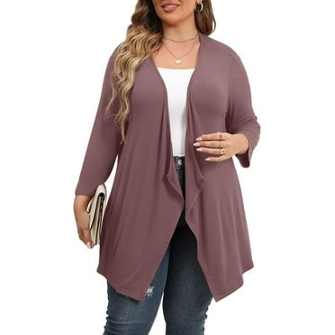 SHOWMALL Women's Plus Cardigans Lightweight Open Front Cardigans 3/4 ...