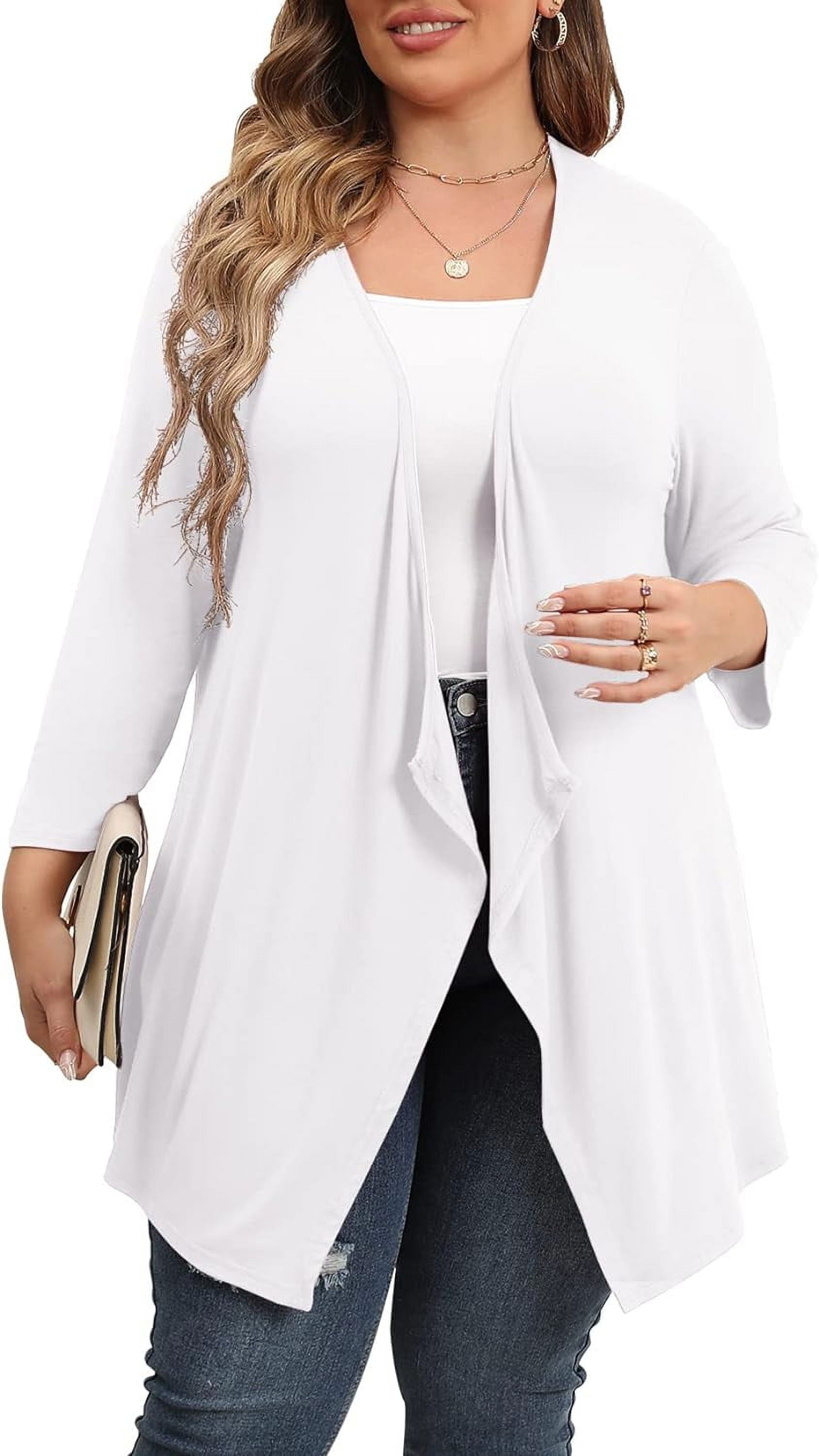 Daystry Plus Size Cardigan for Women 3/4 Sleeve Casual Open Front Light ...