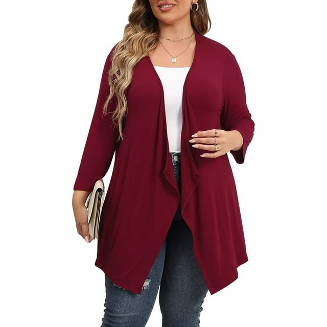 Daystry Plus Size Cardigan for Women 3/4 Sleeve Casual Open Front Light ...