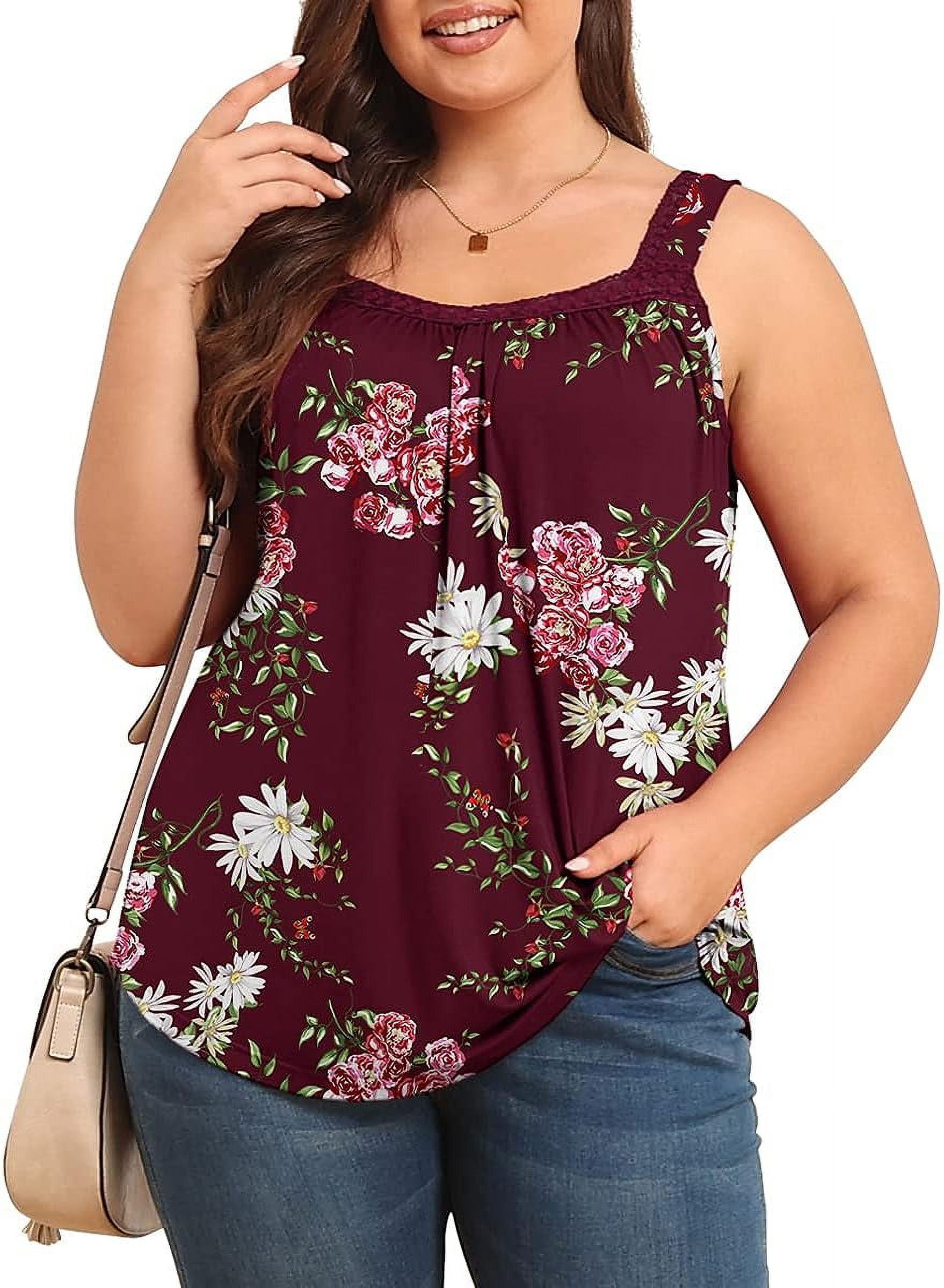 Daystry Plus Size Tank Tops, Loose Fit Lace Sleeveless Summer Tops, Wine Red 2X - Walmart.com