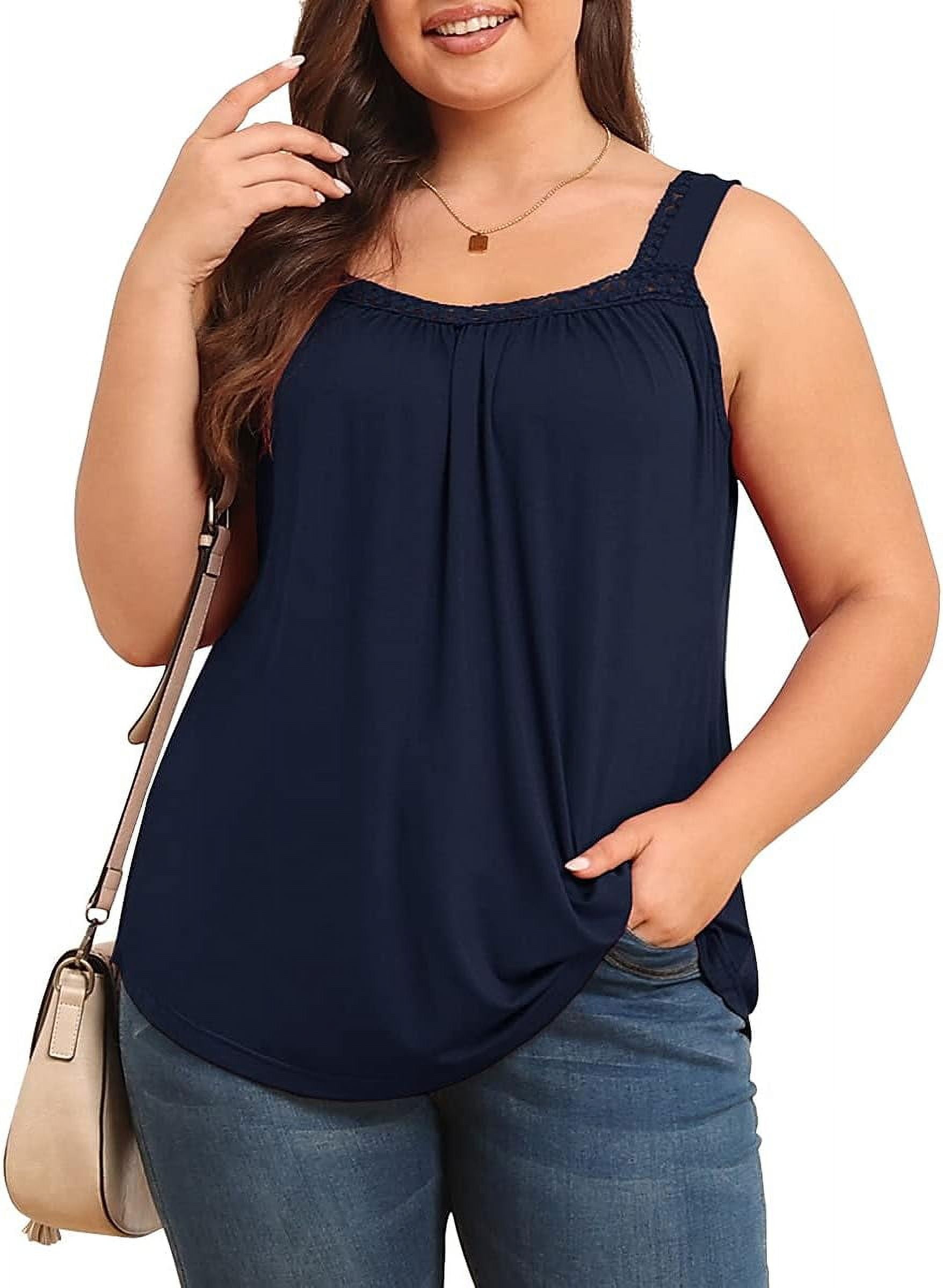 Daystry Plus Size Tank Tops, Navy Blue Lace Sleeveless Flowy Square ...