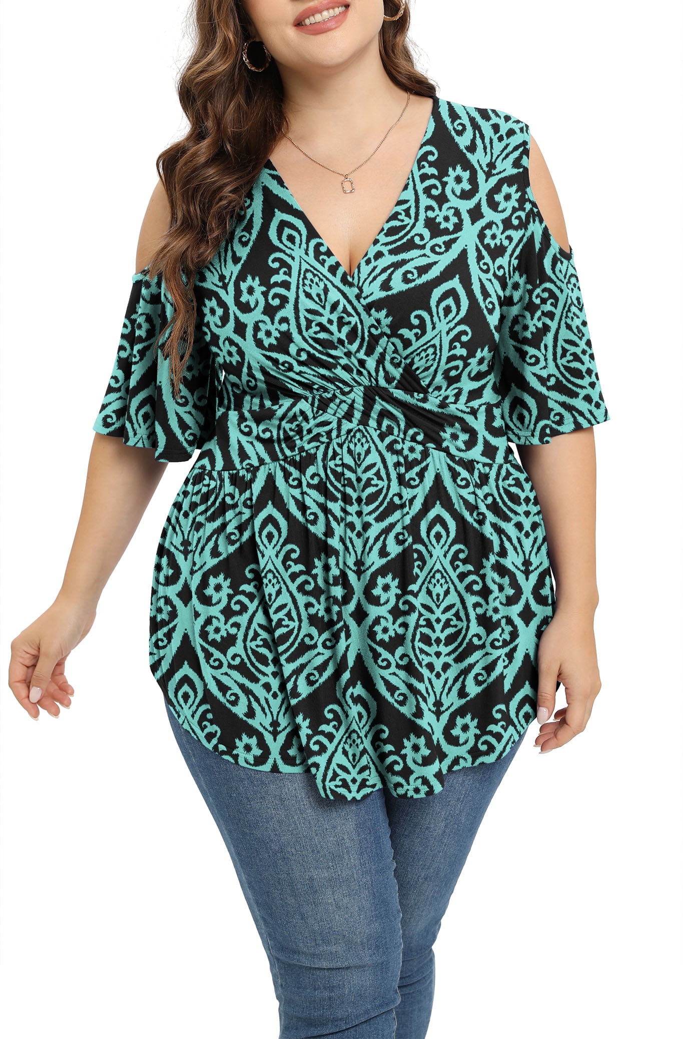 Daystry Plus Size Tops for Women Sexy Empire Waist Dressy Cold Shoulder ...