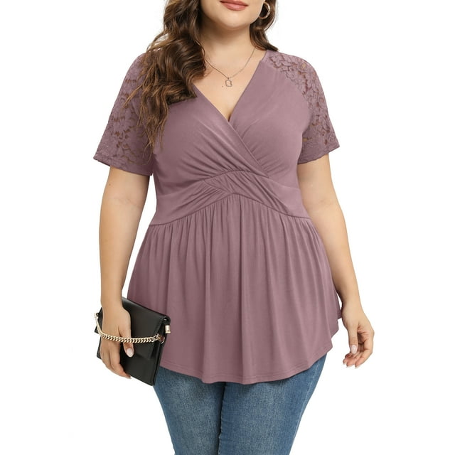 Daystry Plus Size Tunic Tops For Women Lace V-Neck Empire Waist Women ...