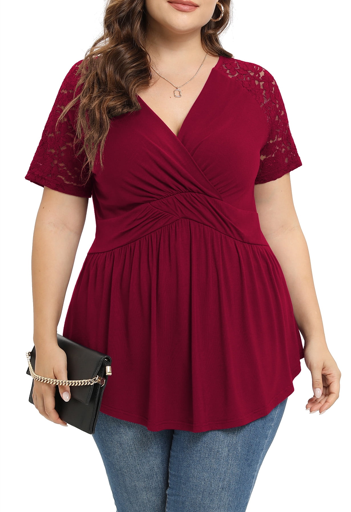 Daystry Plus Size Lace Tunic Top, V-Neck Empire Waist, Babydoll Blouse ...