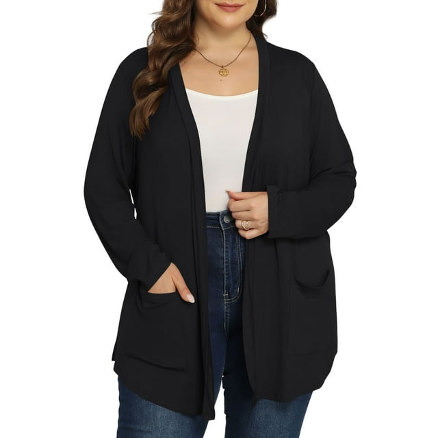Daystry Women's Plus Size Open Front Casual Long Sleeve Lightweight Drape Cardigans Soft with ...
