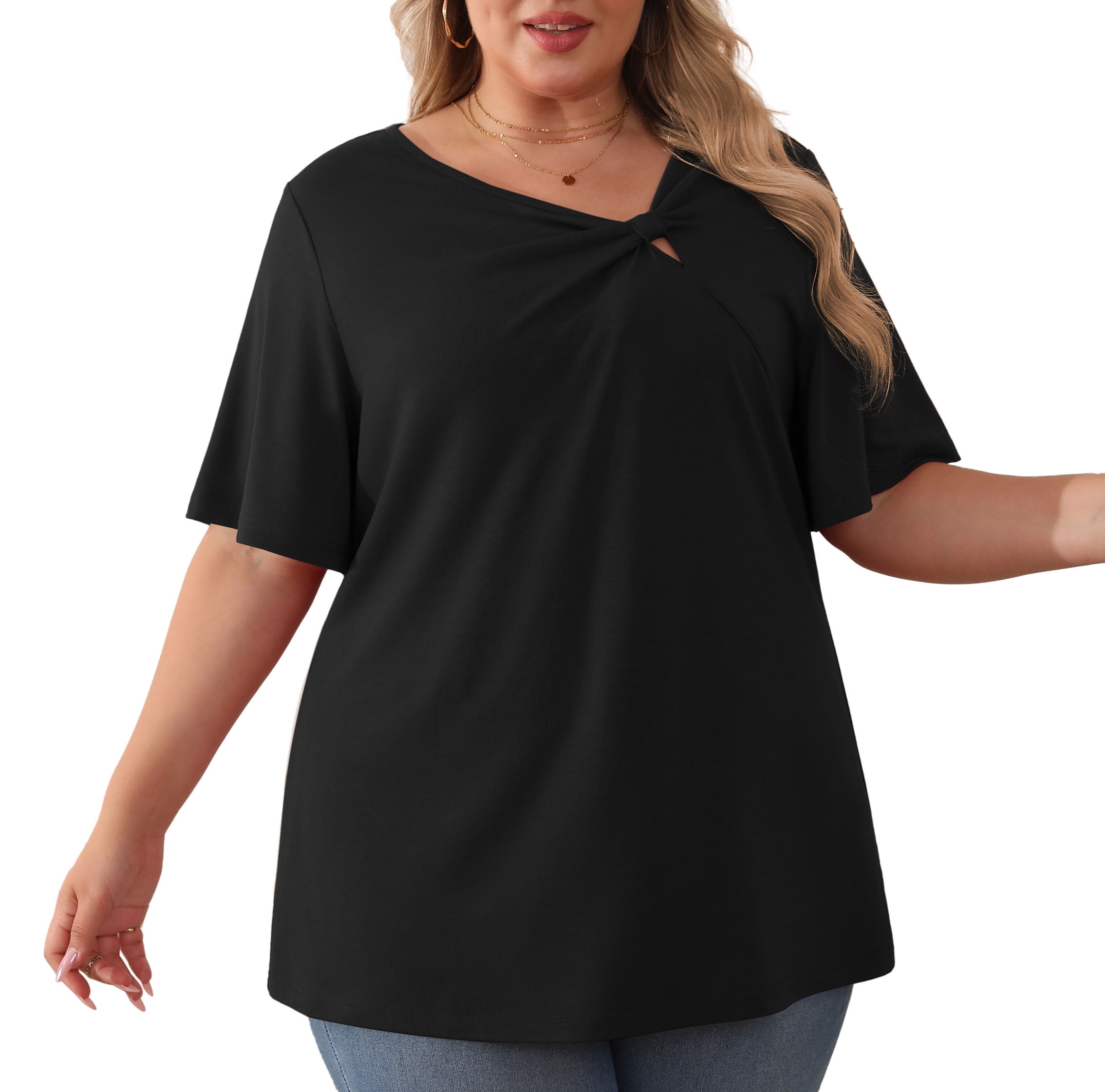 Daystry Women's Plus Size Short-Sleeve Tie Tops Tunic Wrap Sweetheart ...