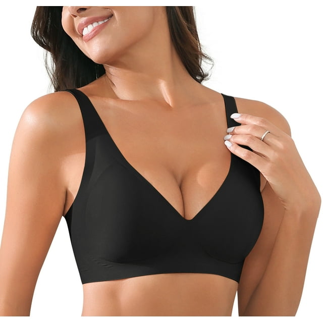Daystry Womens Comfortable No Underwire Deep V Bras 360° Jelly Strip Wireless Soft Bra with Bra ...