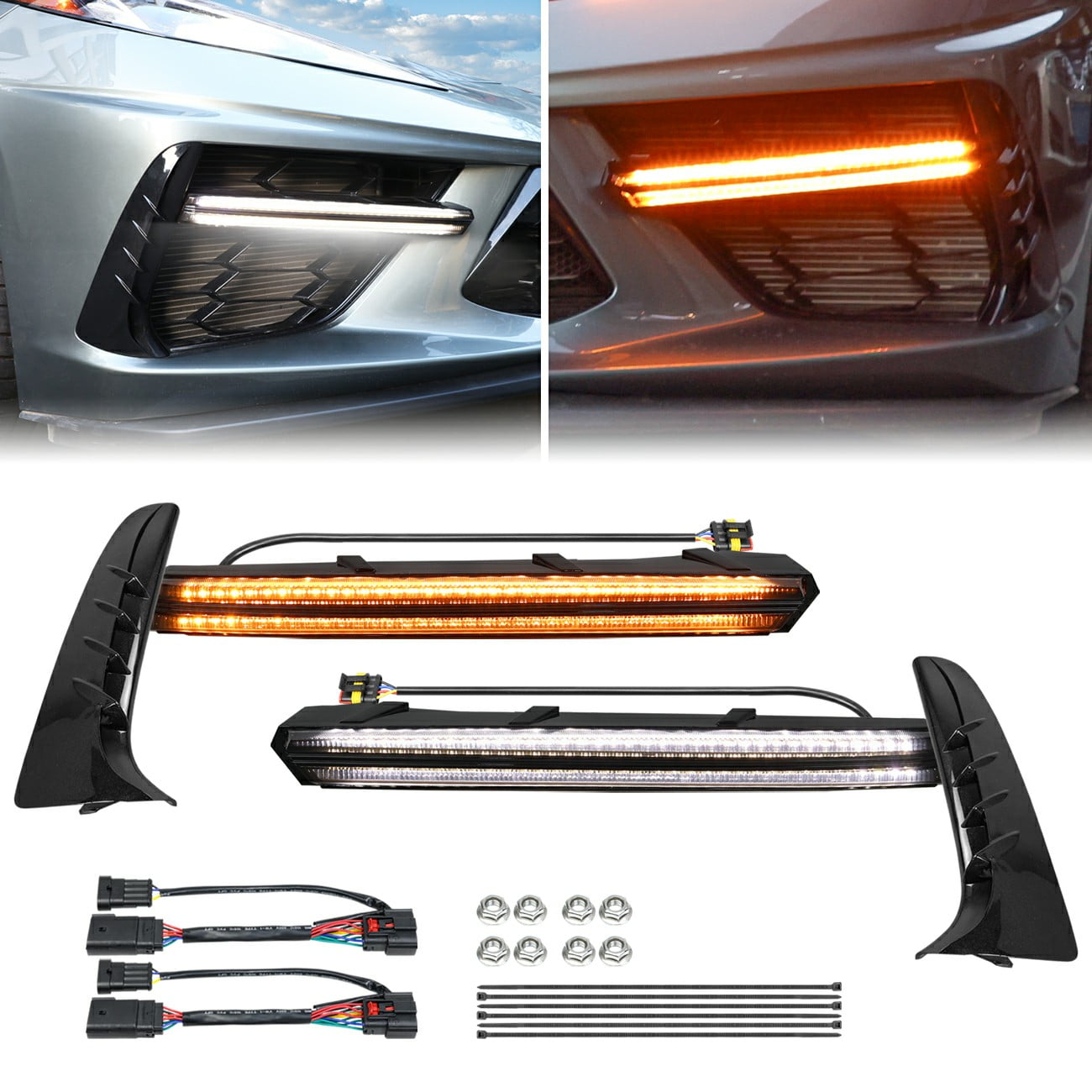 Daytime Running Lights Grill Bezel Turn Signal Fog Lamp for Corvette C8 ...
