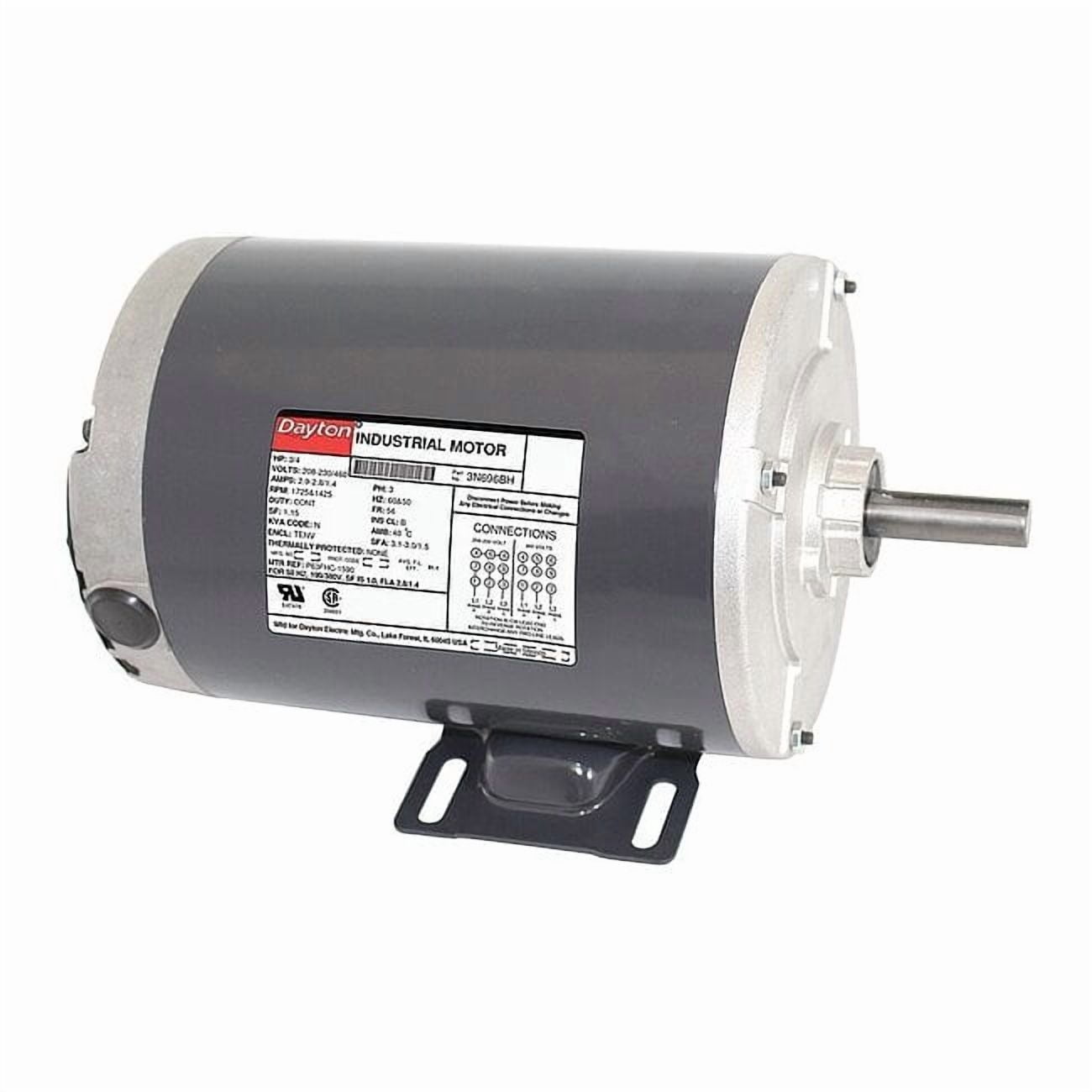 Three-Phase General Purpose Motor, 3/4 HP, 56 Frame, 208-230/460V AC ...
