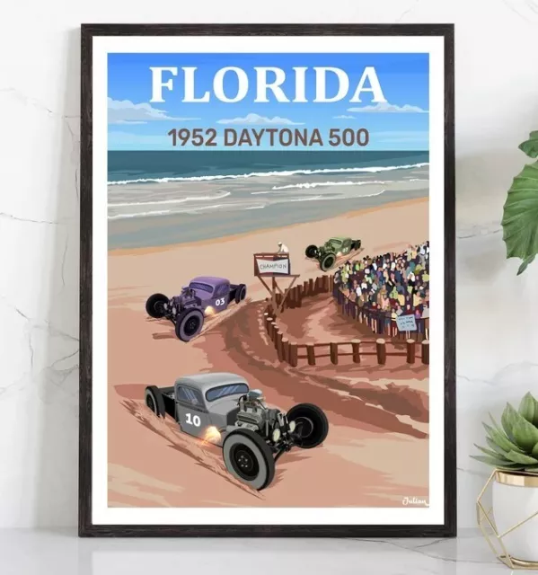Daytona 500, Vintage Florida, Travel Poster, Modern Wall Art NO FRAMED ...