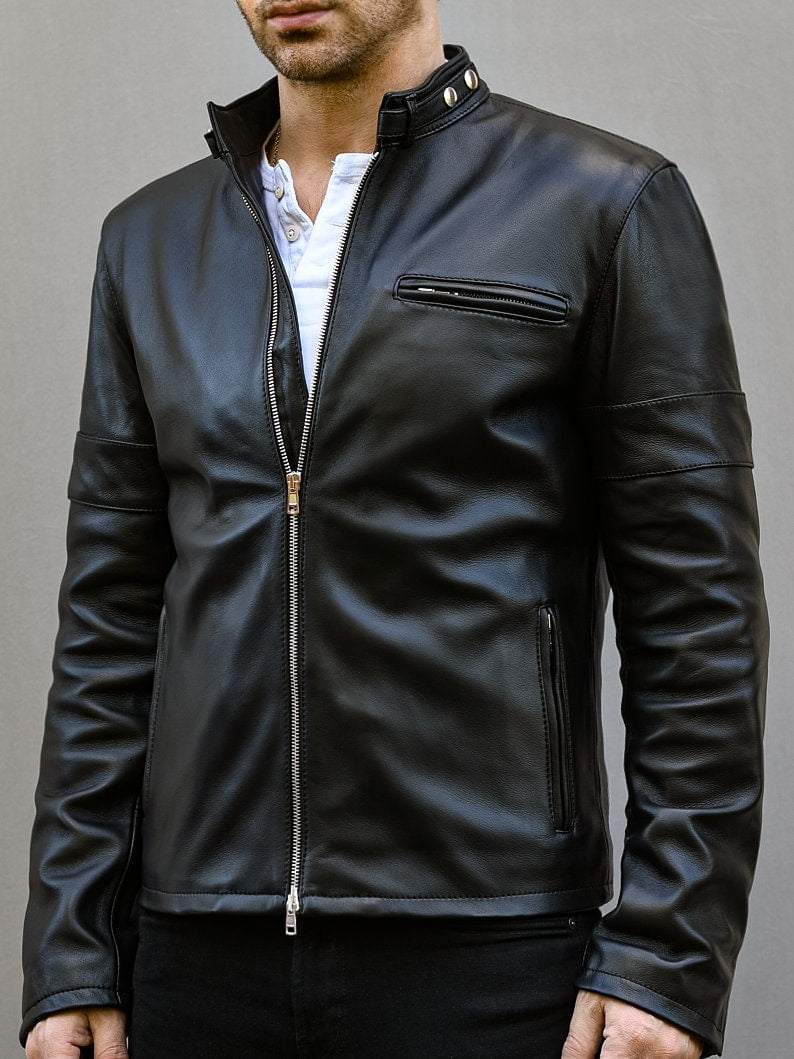 Daytona - Mens Black Vintage Style Leather Jacket - Walmart.com