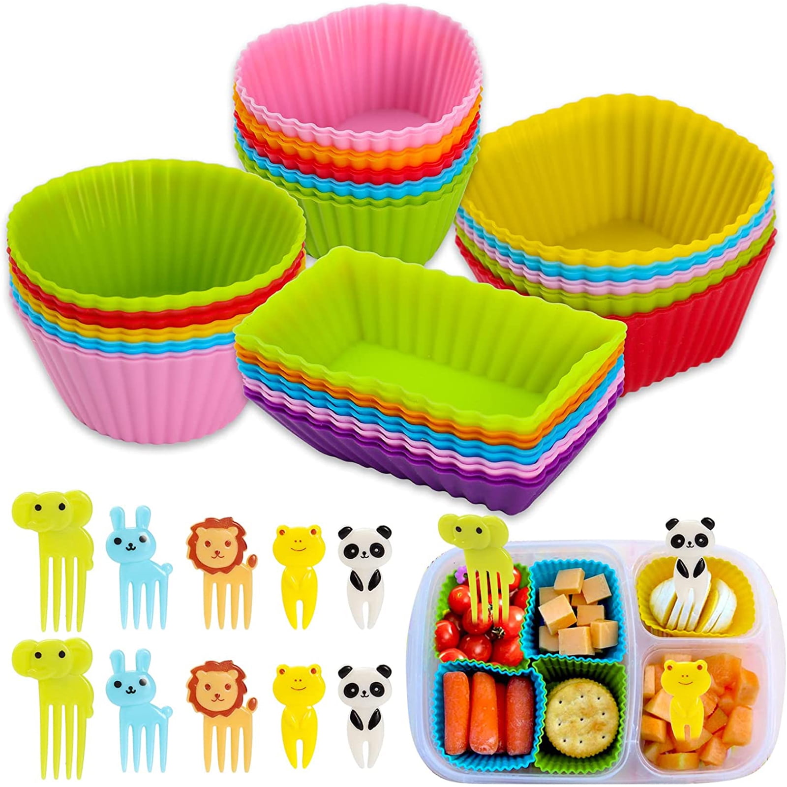 50Pcs Silicone Lunch Box Dividers & Cupcake Liners for School Bento Box ...