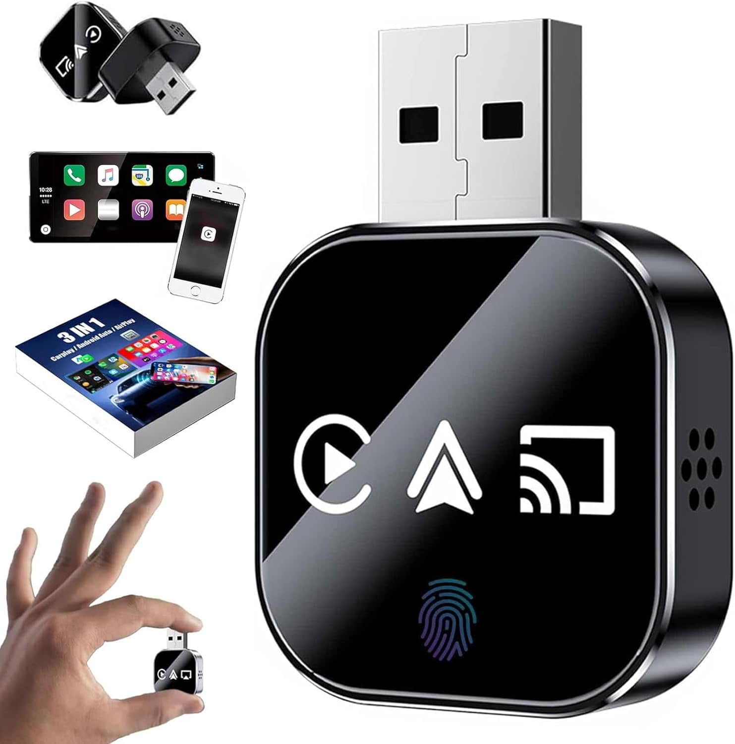 Dayyearn 2026 Upgrade 3 in 1 Screen Mirror iOS Phone, Wired to Wireless Carplay Adapter with 2.4 ...