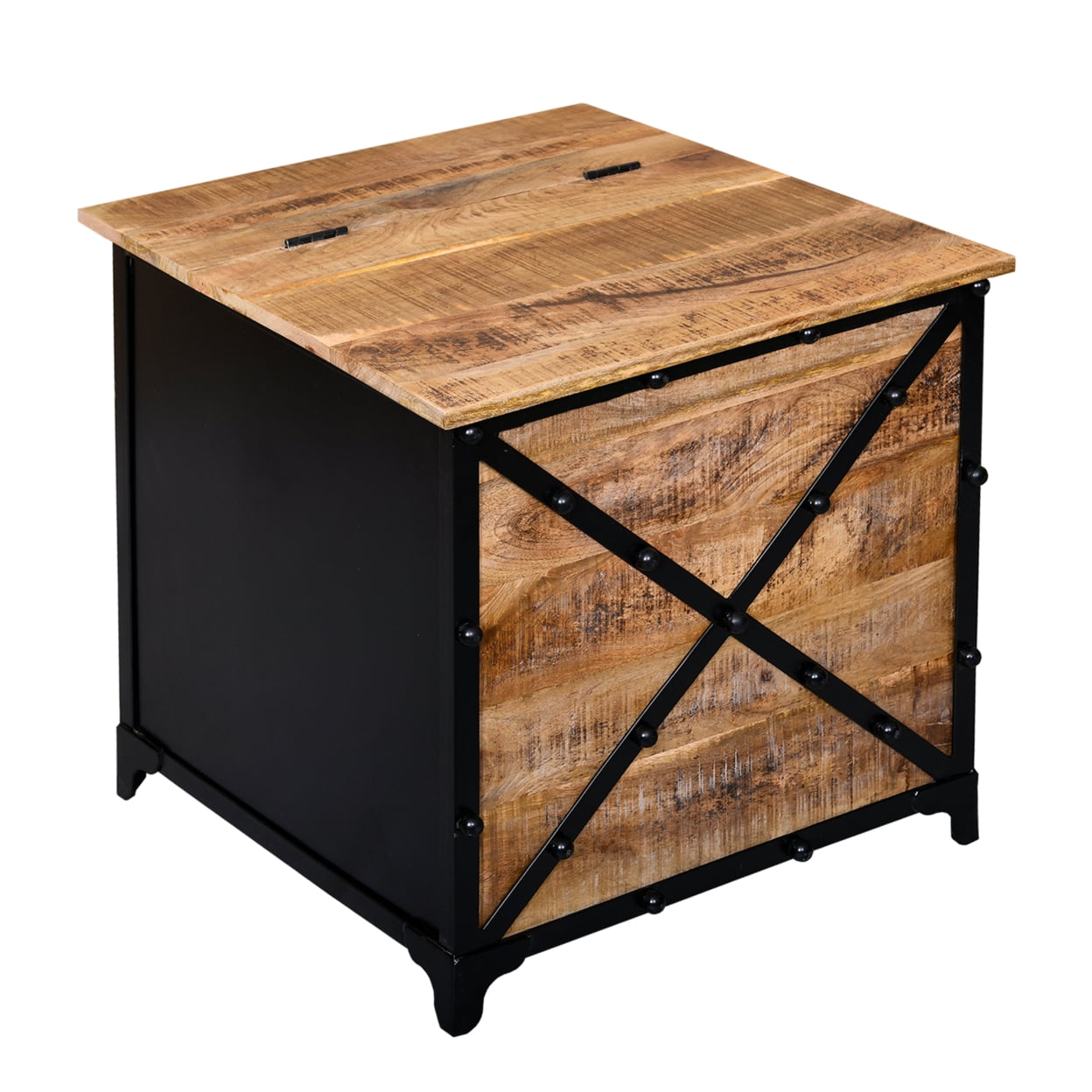 Daz 24 Inch Square End Side Table with Built In Storage Trunk, Mango ...