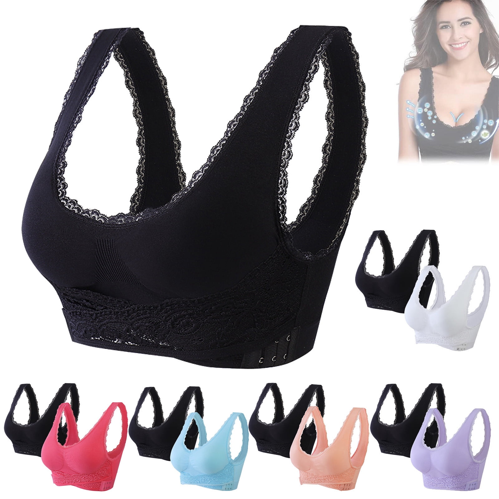 Dazajoo 2 PCs Women's Front Criss Cross Bras Side Buckle Lace Sports ...