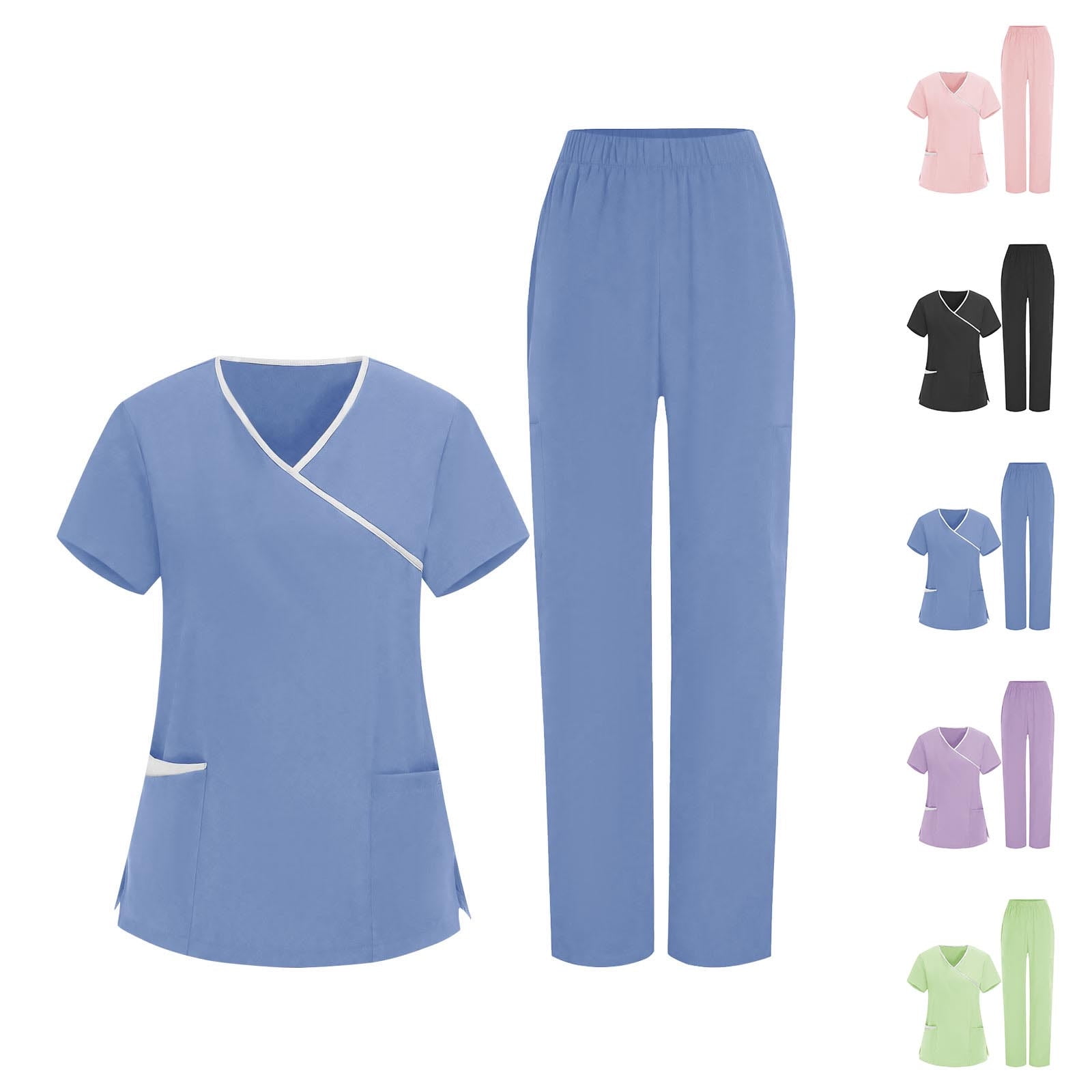 Dazajoo 2 Piece Nursing Uniforms Womens V Neck Short Sleeve T Shirt and ...