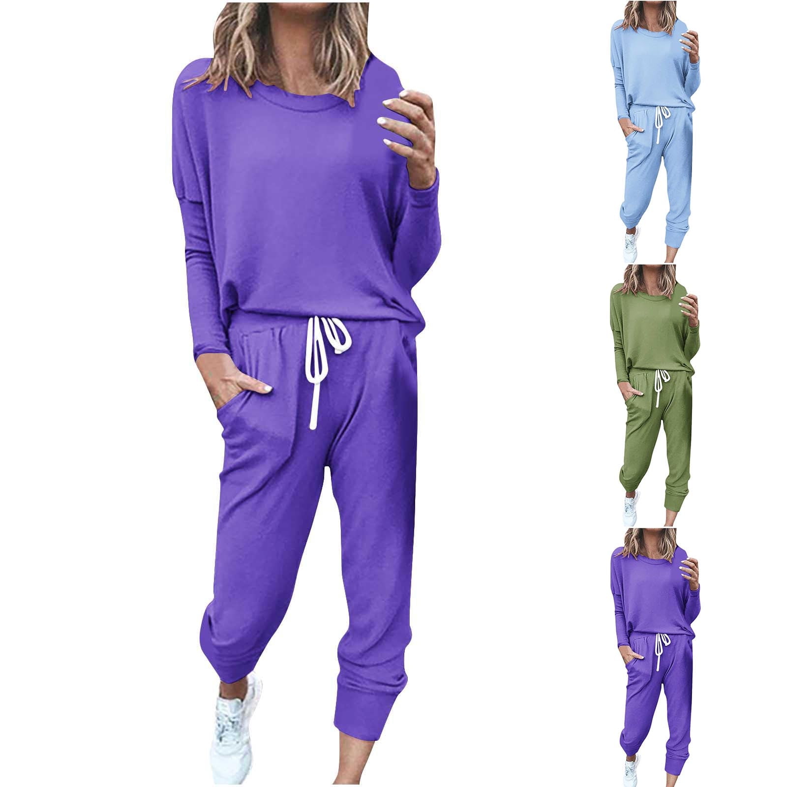Dazajoo 2 Piece Sweatsuits for Women Basic Solid Color Fall Casual ...