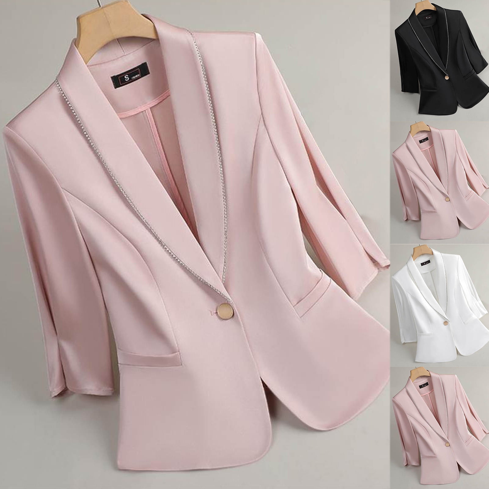 Dazajoo 3/4 Length Sleeve Blazer for Women Single Button Notch Lapel ...