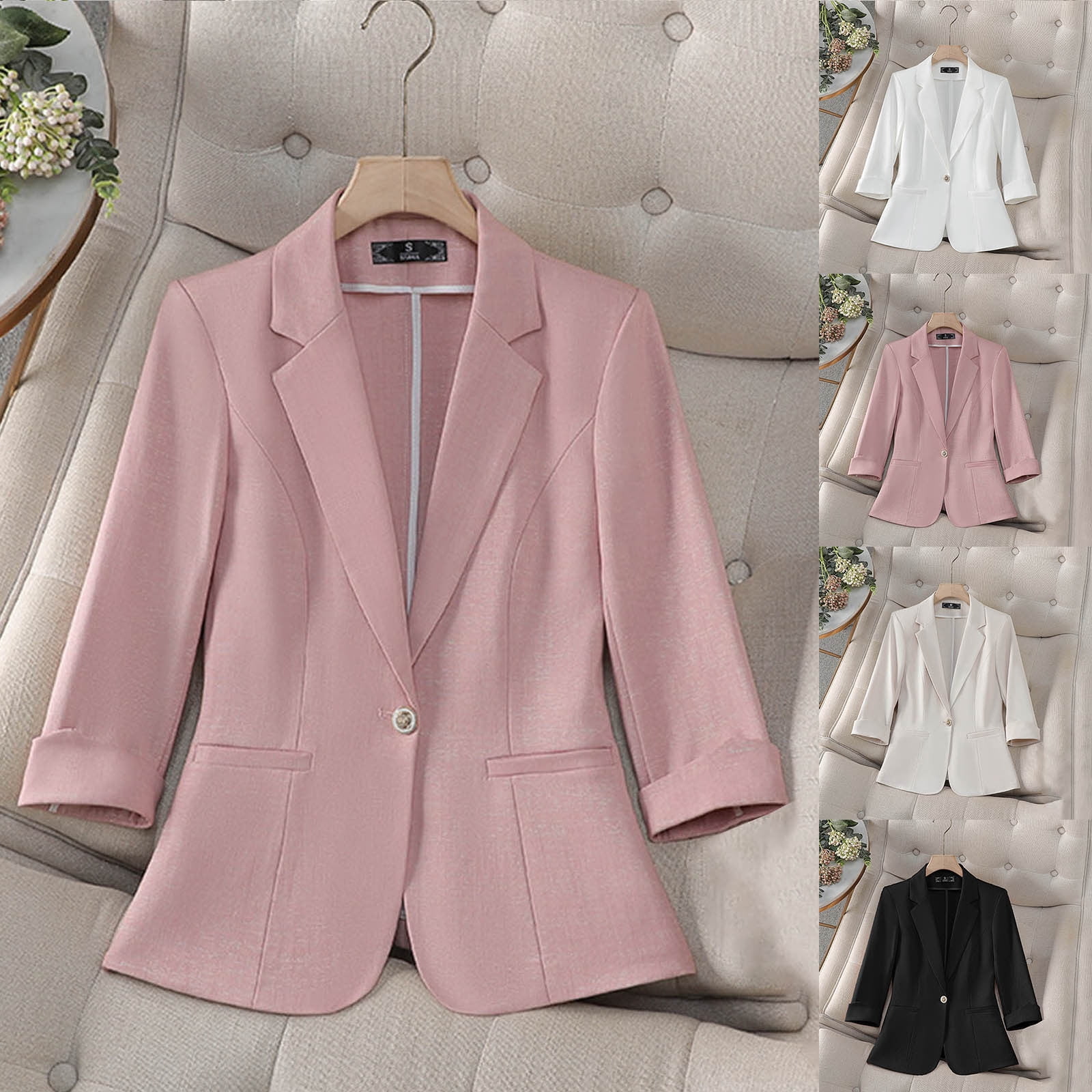 Dazajoo 3/4 Sleeve Suit Jackets for Women Business Casual Single Button ...