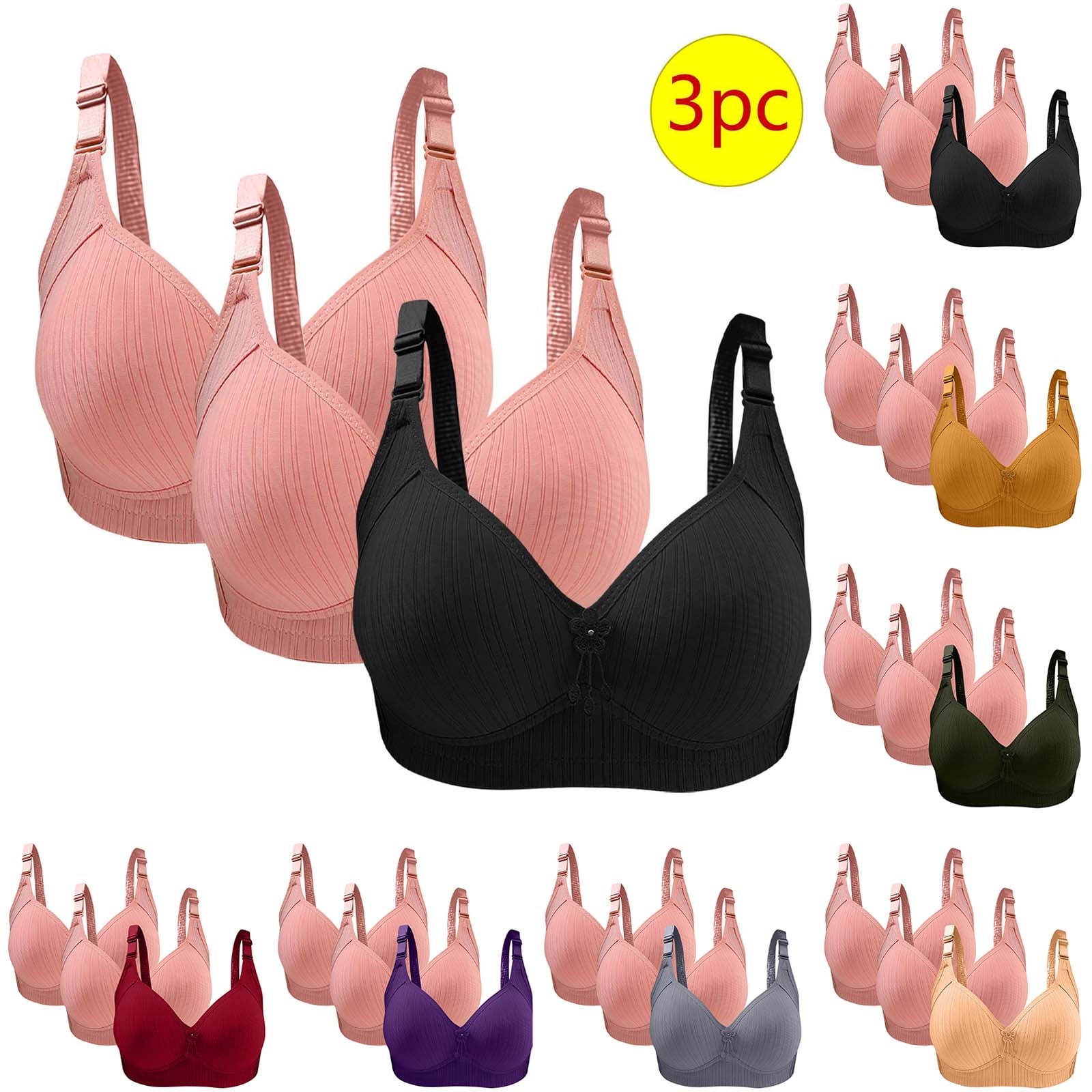 Dazajoo 3PCS Women Plus Size Bras No Underwire Push Up Pullover Bras ...