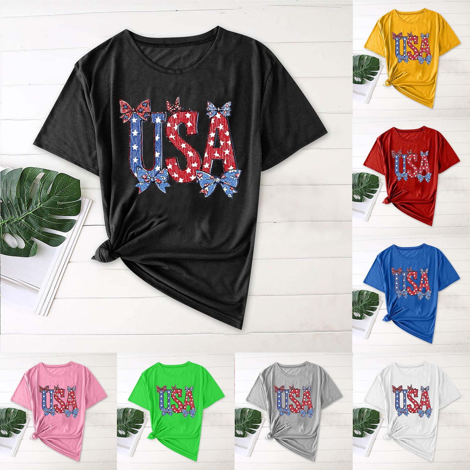 Dazajoo American Flag Top Women Plus Size Short Sleeve 4th of July ...