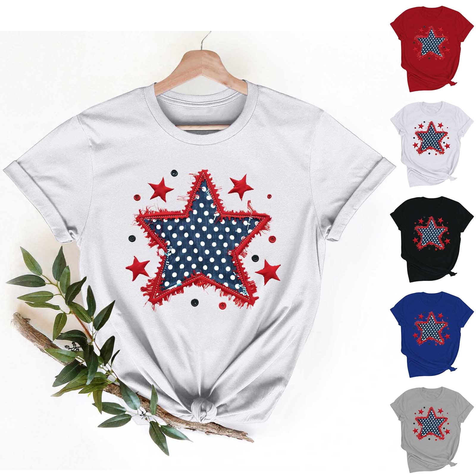 Dazajoo American Flag Women Shirt Short Sleeve 4th of July Patriotic ...