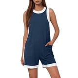 Dazajoo Color Block Sleeveless Romper Shorts for Women Summer ...