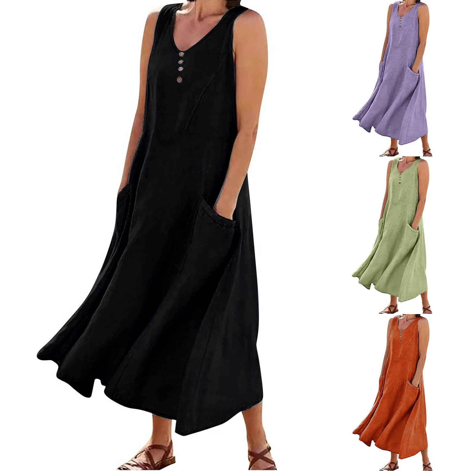 Dazajoo Cotton Linen Maxi Summer Dresses for Women 2025 Sleeveless ...