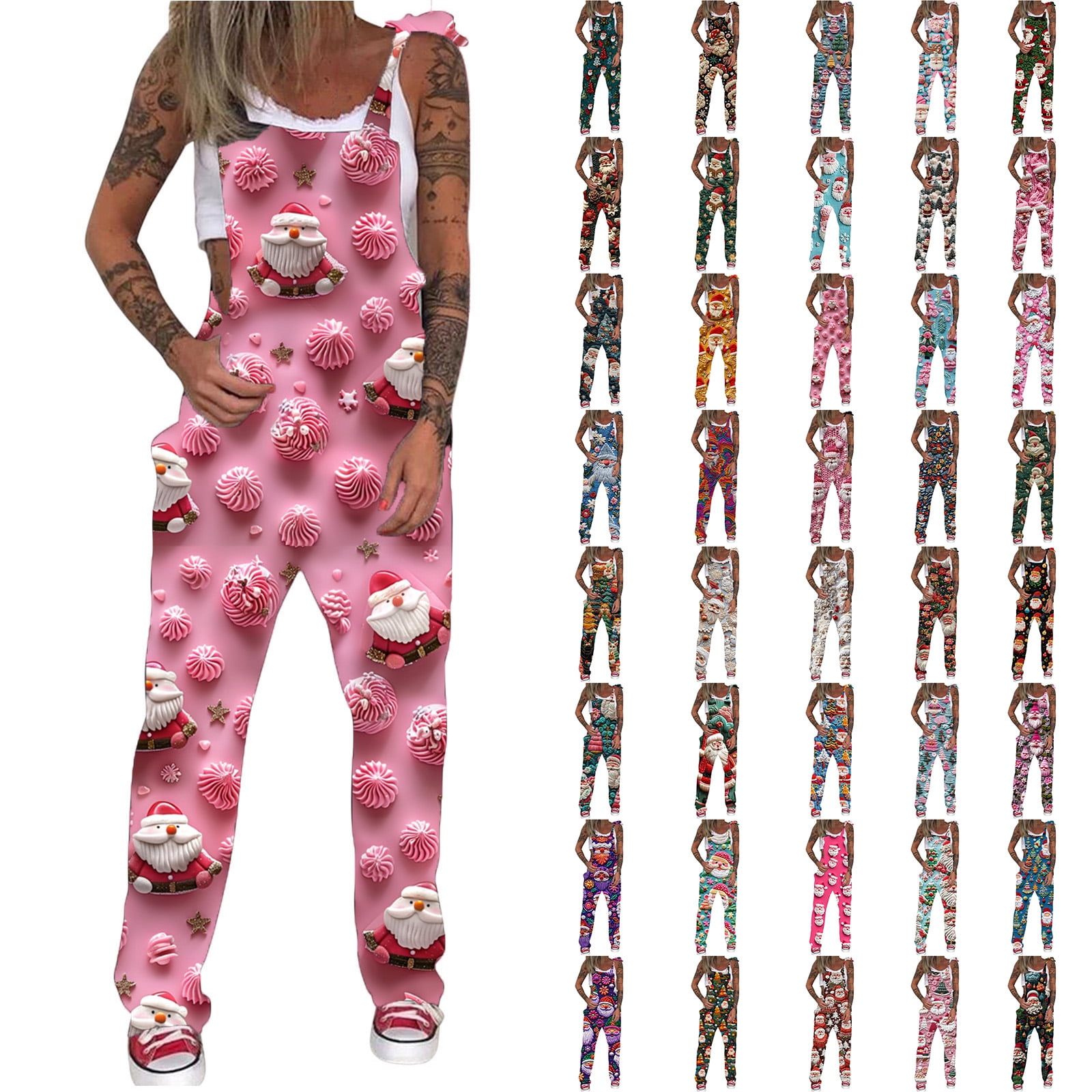 Dazajoo Cute Overalls for Women Christmas 2024 Sleeveless Funny Santa ...