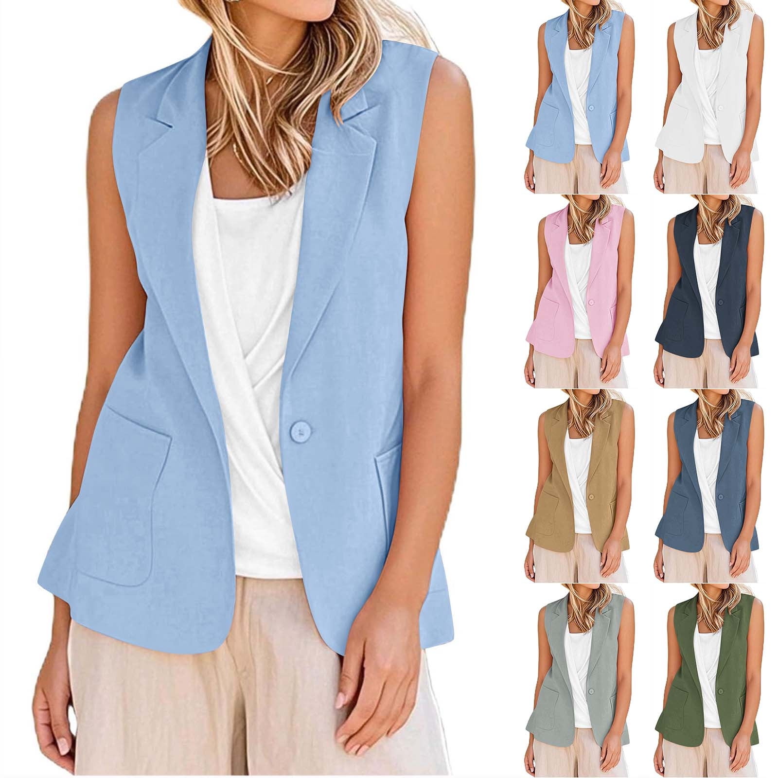 Dazajoo Daily Deals Sleeveless Blazer Vest for Women Cotton Linen Tank ...