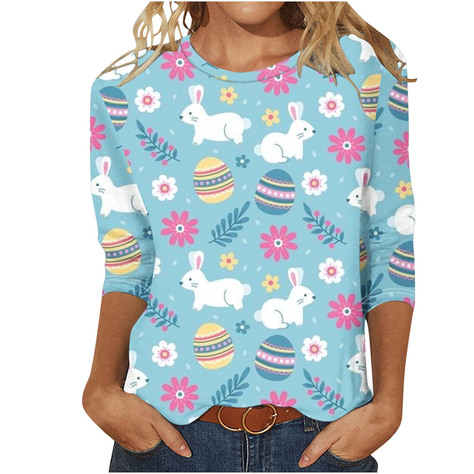 Dazajoo Easter Shirt Womens Easter Tops 2025 Cute Eggs Bunny Tunic ...
