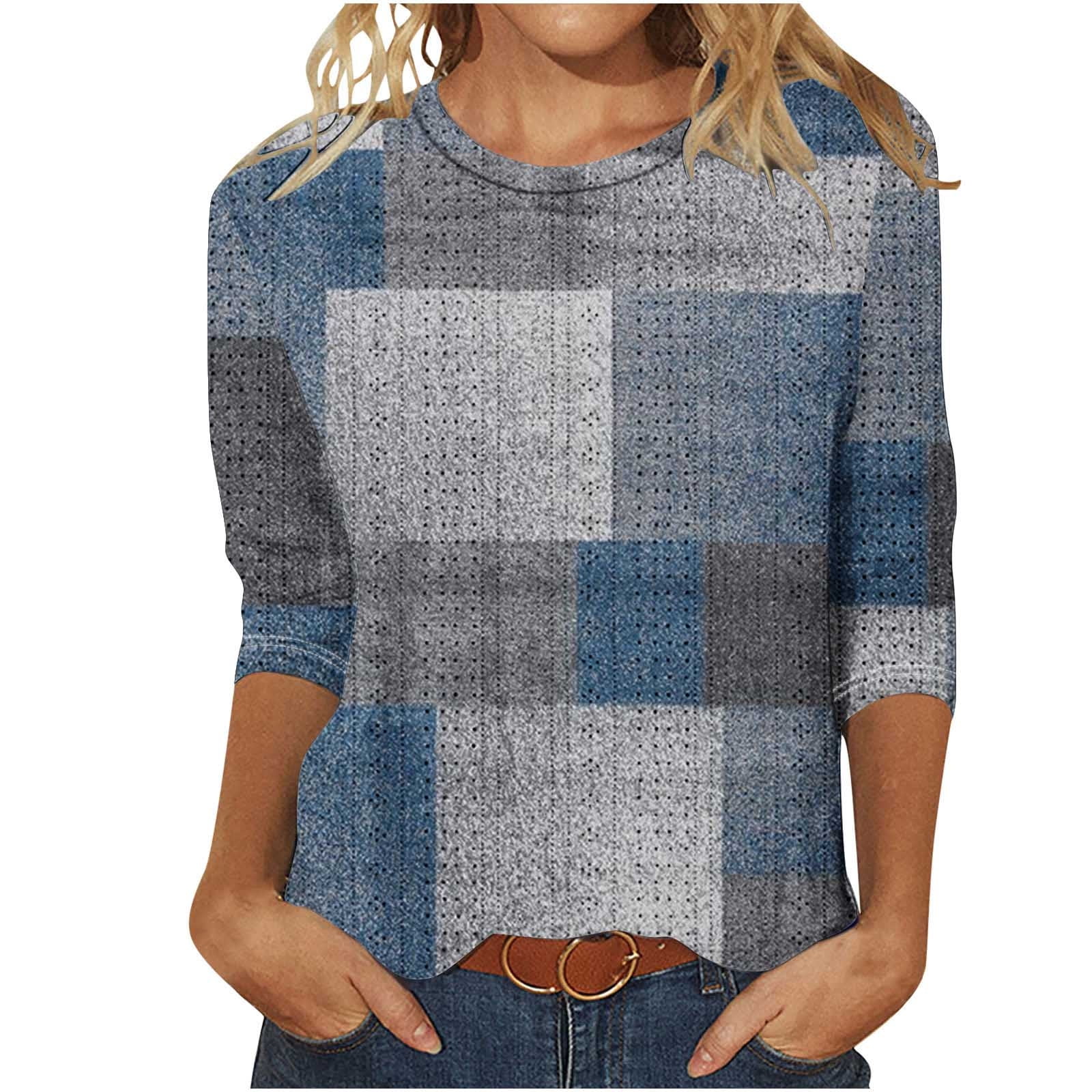 Dazajoo Eyelet Tops for Women Round Neck Color Block Striped Shirts ...