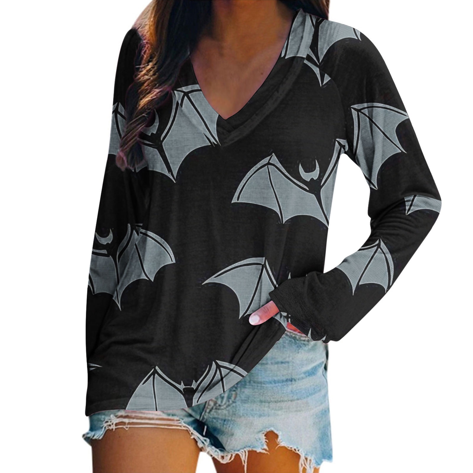 Dazajoo Halloween Long Sleeve V Neck Sweatshirt - Women's Festival ...