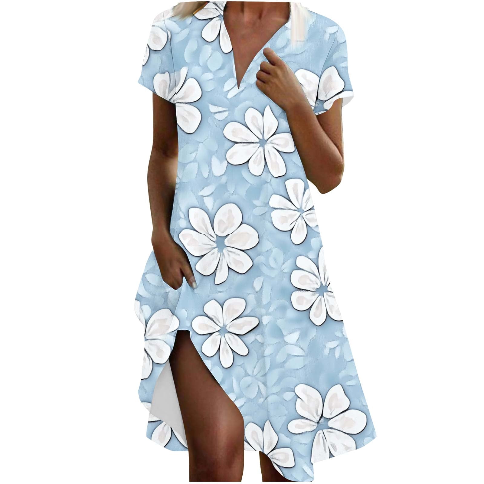 Dazajoo Lapel Collar Dress for Women V Neck Short Sleeve Midi Dresses ...