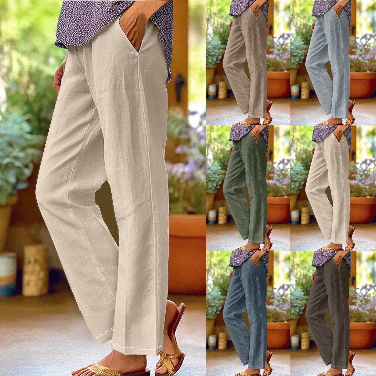 Dazajoo Lightweight Elastic Waist Pants for Women Basic Solid Color ...