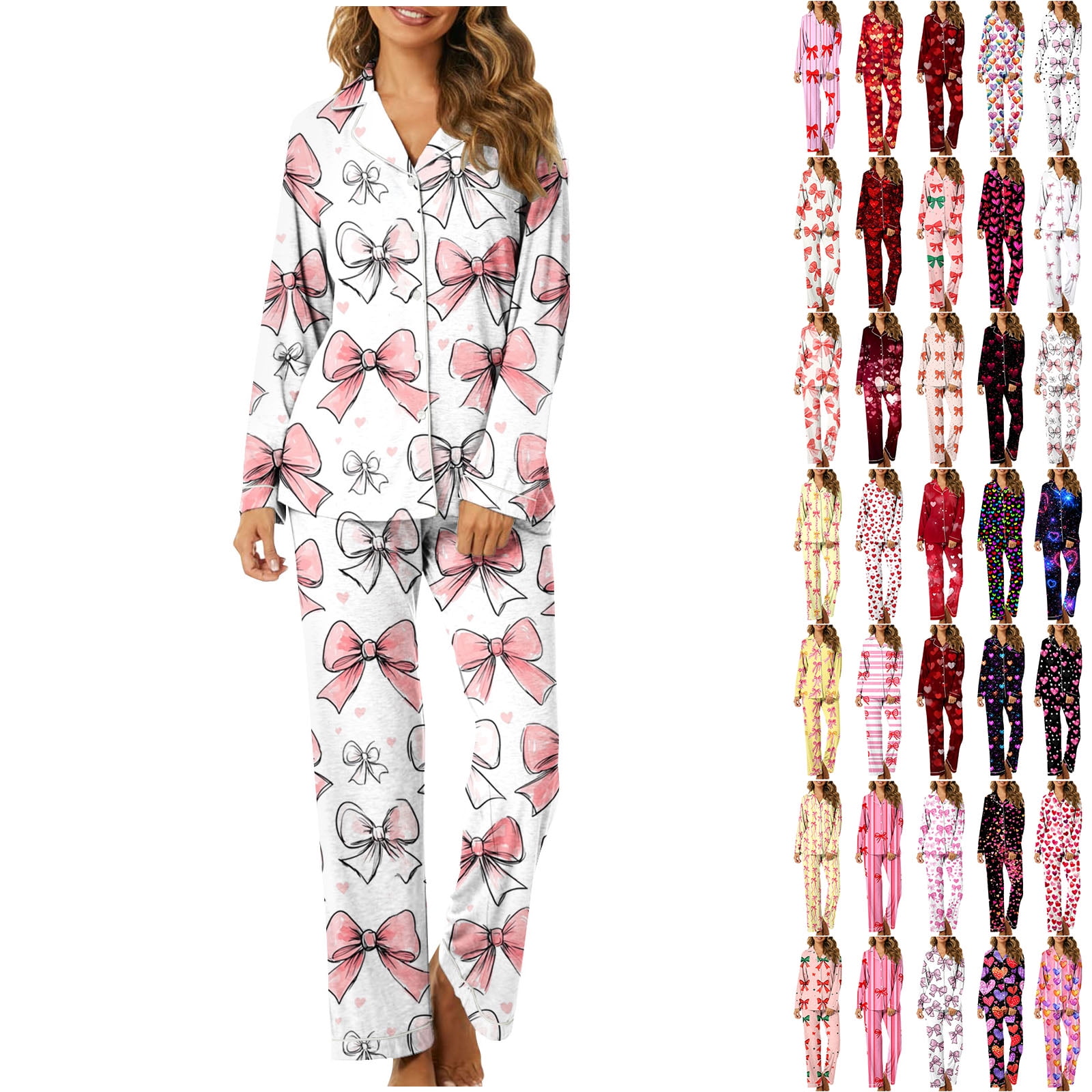 Dazajoo Limited Time Deal Valentine's Day Pajama Sets for Women Long Sleeve Love Heart Print PJ ...
